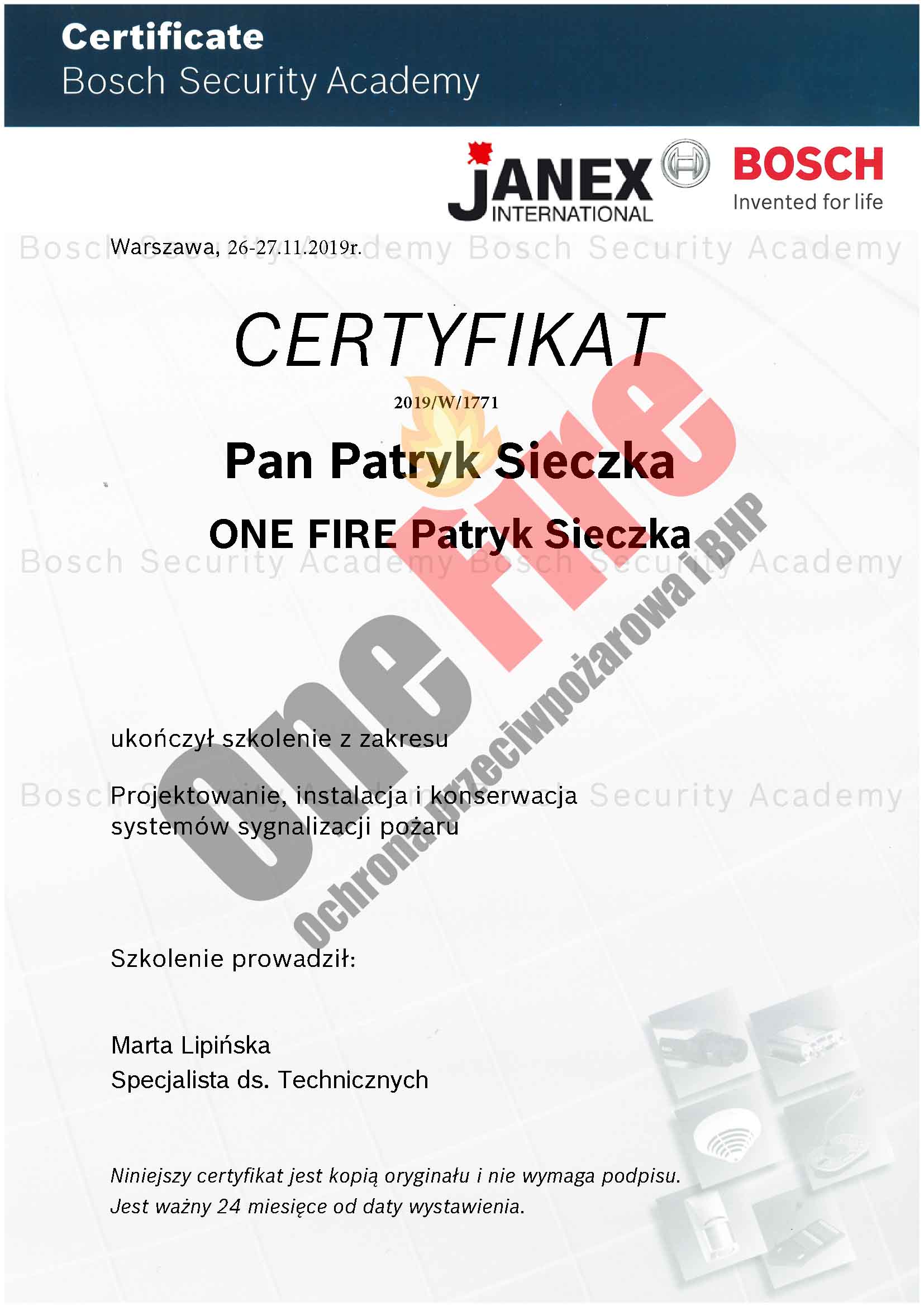 certyfikaty bosch | PPOŻ Warszawa - przeglądy przeciwpożarowe, serwis